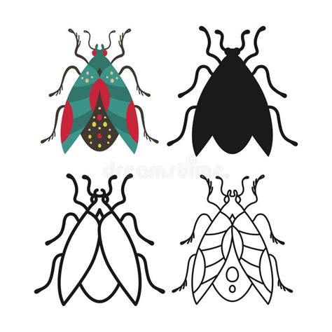 Abstract Bug Linear Icon Beetle Symbol Cartoon Set Simple Sign Stylized