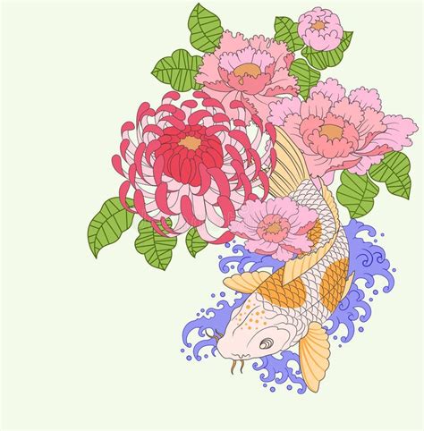 鲤鱼开花koi 向量例证 插画 包括有 海洋 花卉 五颜六色 飞翅 尾标 缩放比例 日本 捕鱼 13363425