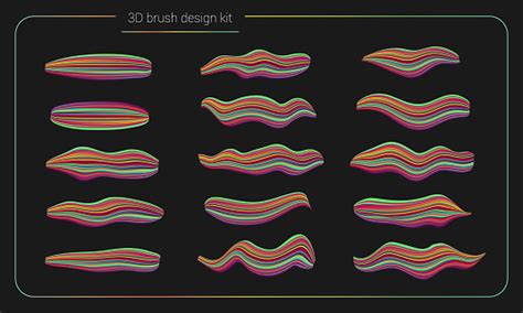 3d 얼룩 브러쉬 페인트 세트입니다 액체 색 페인트 스트로크 스트라이프 붓입니다 벡터 디자인 요소입니다 현대 브러쉬 키트입니다 치약 0명에 대한 스톡 벡터 아트 및 기타