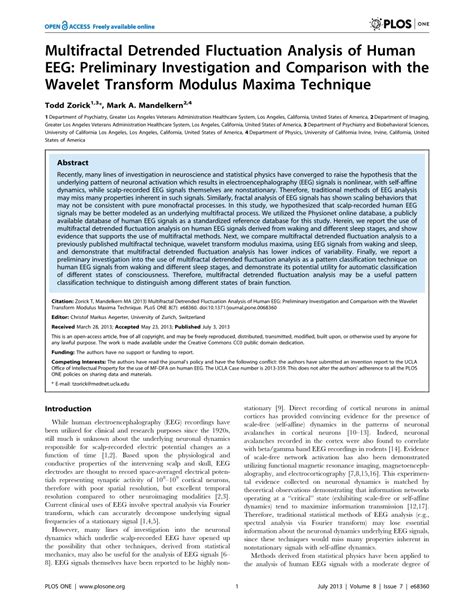 pdf multifractal detrended fluctuation analysis of human eeg