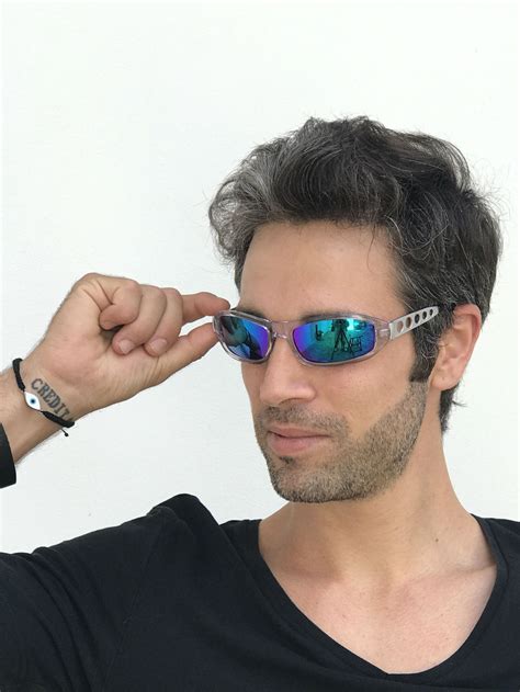 Small Goggle Sunglasses Blue Mirror Lens Metal Temples Hi Tek Hi Tek