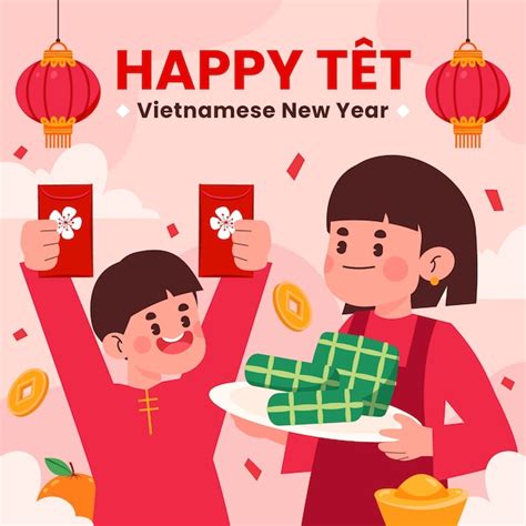 Free Vector Flat Illustration For Tet New Year Celebration