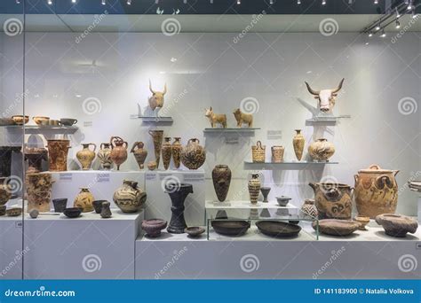 Showcase Of Artifacts In The Archaeological Museum In Heraklion Crete