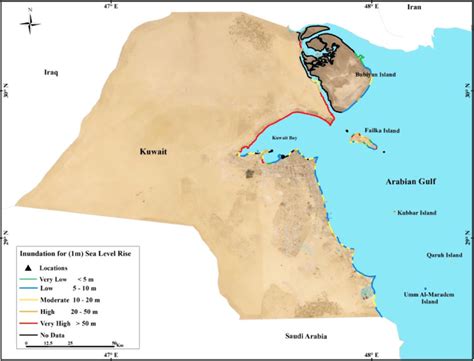 Coastal Inundation Map For 1 M Sea Level Rise For Kuwait Download Scientific Diagram