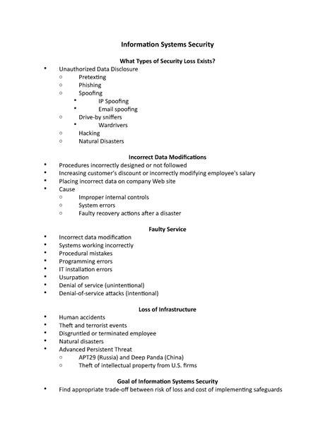 Mis309 Ch10 Lecture Notes 10 Information Systems Security What