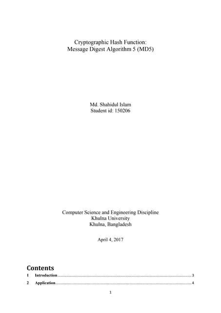 A Technical Writing On Cryptographic Hash Function Md5 Pdf