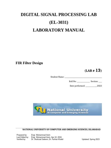 Dsp Lab Spring 23 Exp 13 Pdf Filter Signal Processing Digital