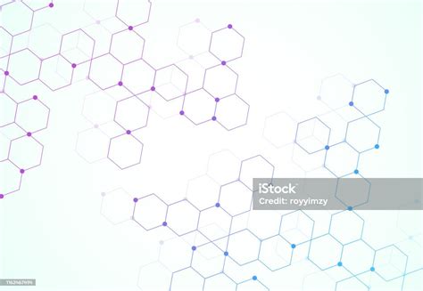 摘要 六邊形分子結構在技術背景和科學風格上醫療設計向量插圖向量圖形及更多健保和醫療圖片 健保和醫療 六角形 分子 Istock