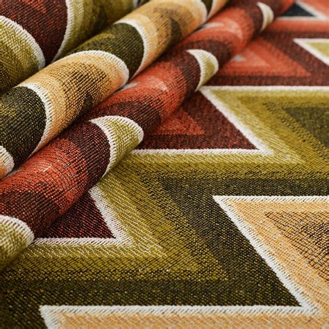 Quality Woven Chenille Upholstery Fabric Blue Rust Red Green Chevron