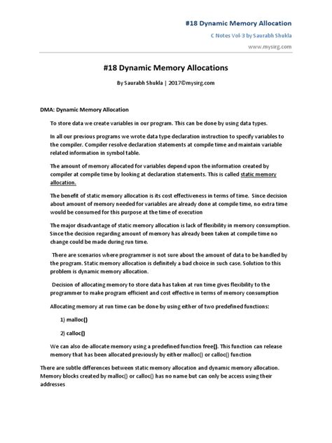 18 Dynamic Memory Allocation Pdf Pointer Computer Programming