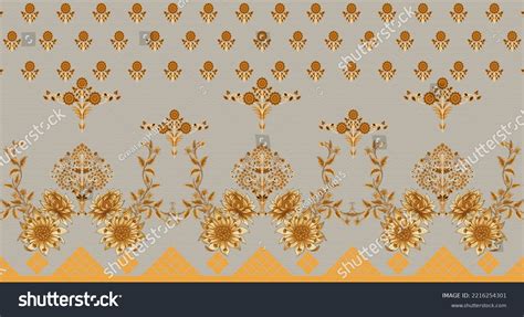 Digital Textile Floral Design Geomatrical Border Stock Illustration