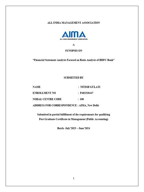 synopsis financial statement analysis focused on ratio analysis of