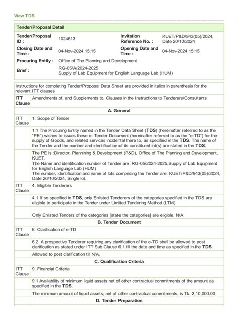 Section2 Tender Data Sheet Tds Pdf Economies Government Finances