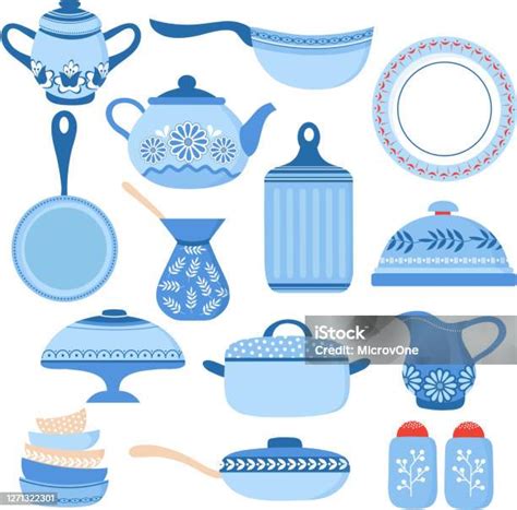 만화 조리기구 주방 그릇과 유리 제품 요리 컵 및 주전자 조리 도구 벡터 격리 세트 가정 주방에 대한 스톡 벡터 아트 및 기타 이미지 가정 주방 가정의 방 개체 그룹