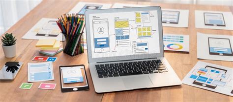 Digital Wireframe Design For Web Or Mobile App Ui On Laptop Scrutinize