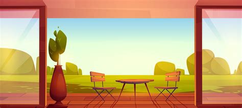 House Terrace Wooden Patio With Table And Chairs 13961768 Vector Art