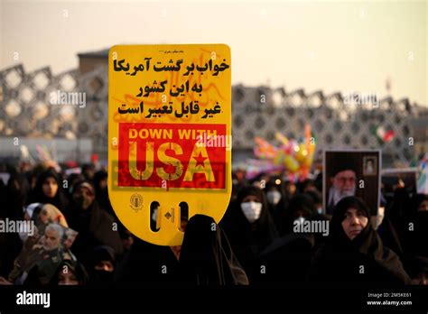 Tehran Tehran Iran 29th Dec 2022 A Veiled Woman Carries A Poster