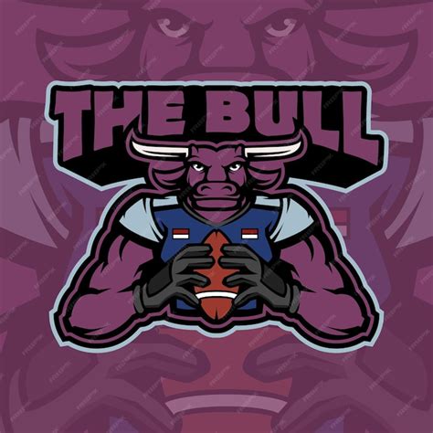 황소 축구 마스코트 로고 디자인 프리미엄 벡터