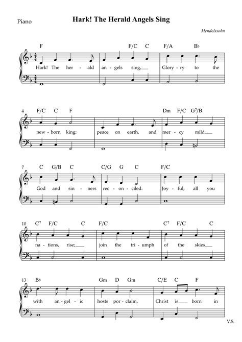 Hark The Herald Angels Sing Easy Sheet Music Mendelssohn Piano Solo