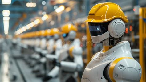 Humanoid Robot Assisting Workers Stock Image Image Of Cybernetic