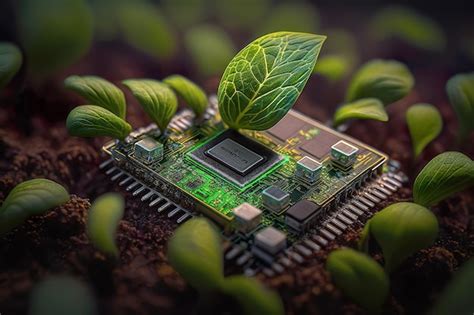 Premium Photo Tree Sapling That Broke Out From Computer Chip Green