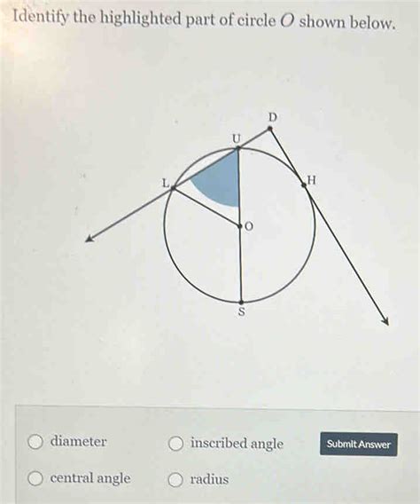 identify the highlighted part of circle o shown below diameter