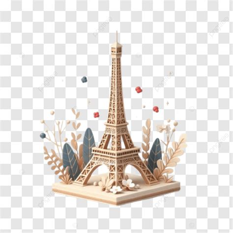 Toy Small Wooden World Architectural Landmark Eiffel Tower Isolated On White Background Toy