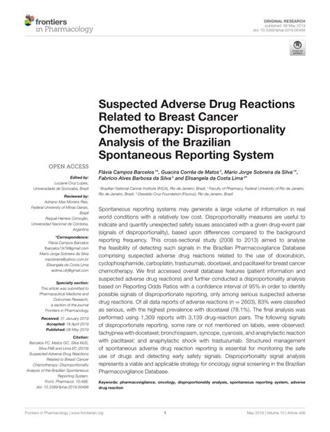 Pdf Suspected Adverse Drug Reactions Related To Breast Cancer Chemotherapy Disproportionality