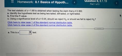 Solved Homework 81 Basics Of Hypoth Question 9
