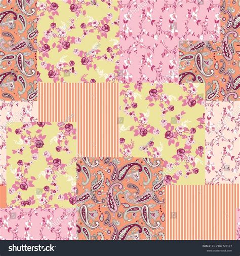 Patchwork Flower Pattern On Pink Background Stock Vector Royalty Free
