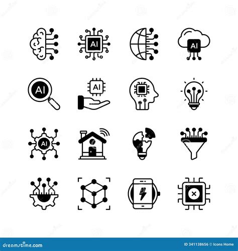 Modern Icons Representing Various Aspects Of Artificial Intelligence