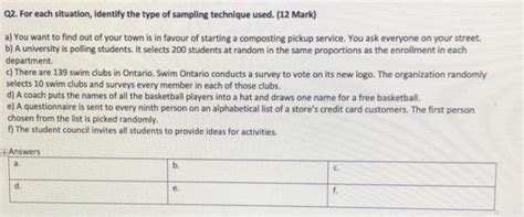 Solved Q For Each Situation Identify The Type Of Sampling Chegg