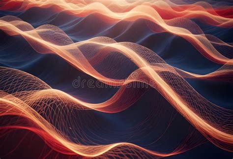 Abstract Flowing Waves Of Red And Orange Lines Forming A Grid Pattern On A Dark Background