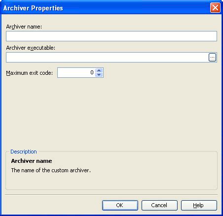 Archiver Properties Dialog TestComplete Documentation