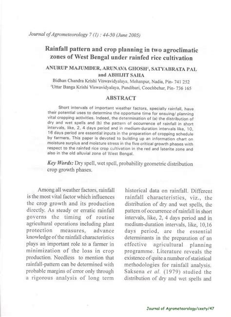 Pdf Rainfall Pattern And Crop Planning In Two Agroclimatic Zones Of West Bengal Under Rainfed