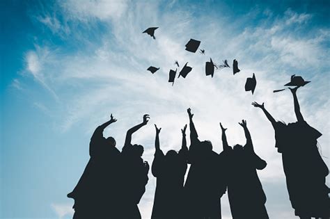 학생들의 실루엣 축하 교육 졸업 학생 성공 학습 개념 의식 대학에서 14 15 살에 대한 스톡 사진 및 기타 이미지 14