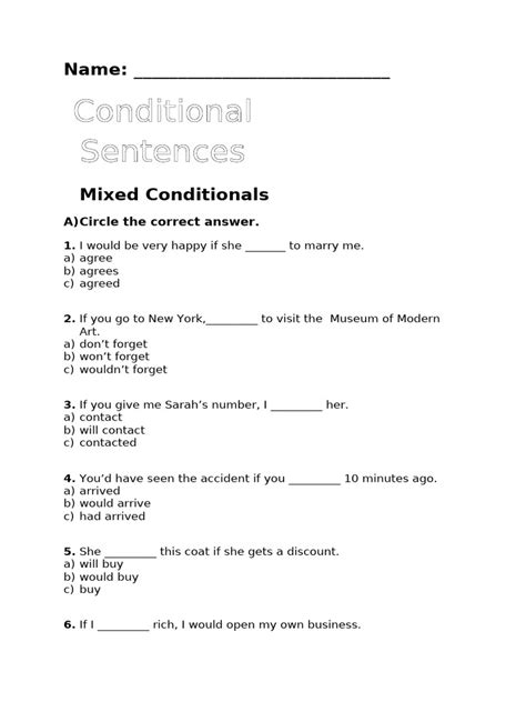 Mixed Conditionals Pdf