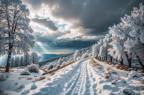 Premium Ai Image Breathtaking View Of A Pathway And Trees Covered In