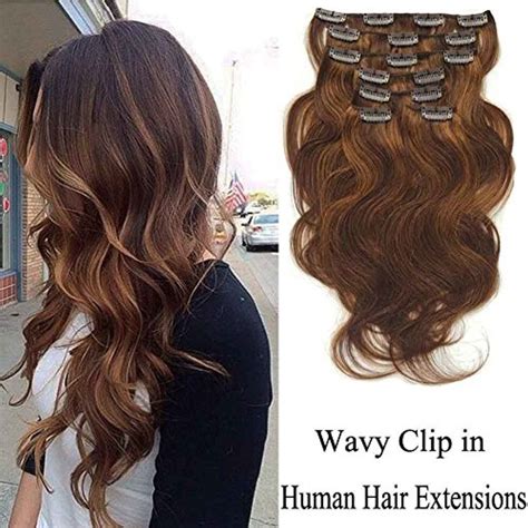 SHOWJARLLY Wavy Clip In Hair Extensions Human Hair Pcs G Thick Full Head Body Wave Remy