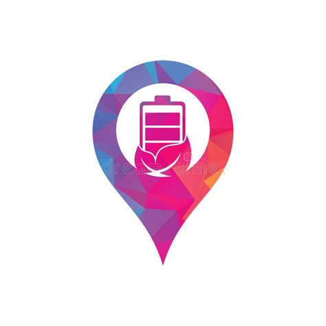 Leaf Battery Map Pin Shape Concept Logo Design Stock Vector