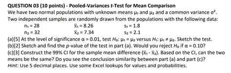 Solved QUESTION Points Pooled Variances T Test For Chegg Com