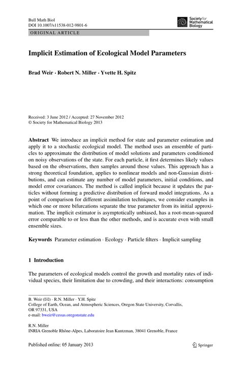 Pdf Implicit Estimation Of Ecological Model Parameters