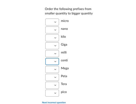 Solved Order The Following Prefixes From Smaller Quantity To Chegg Com