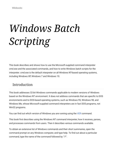 Windows Batch Scripting Wikibooks Open Books For An Open World Pdf