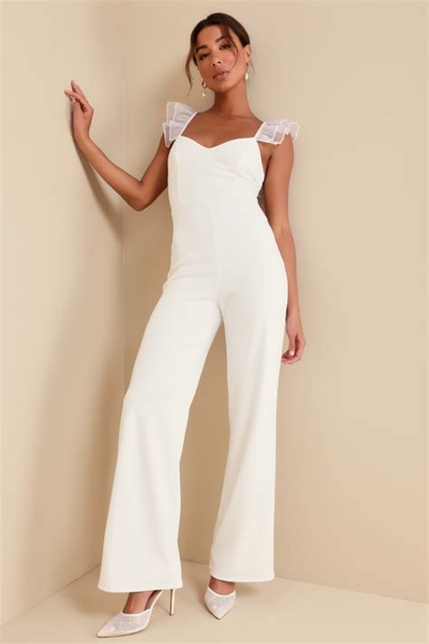 Lulus Luxe Position White Ruffled Wide Leg Jumpsuit Modesens