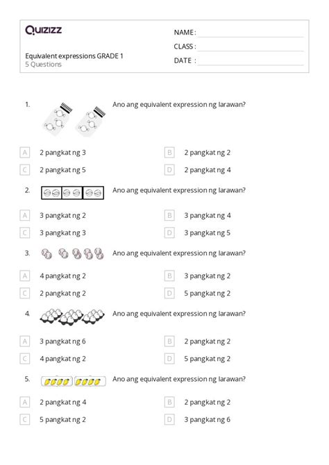 50 Equivalent Expressions Worksheets For 1st Grade On Quizizz Free