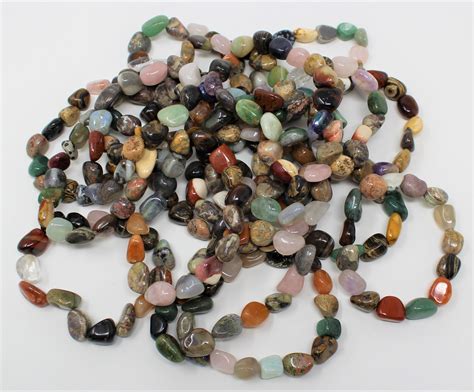 Assorted Mixed Tumbled Gemstone Bracelet 6 8 Mm Stones Stretch