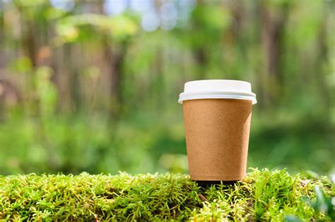 녹색 자연 배경에 일회용 종이컵 템플릿과 여유 공간을 정리합니다 폐기물 제로와 생태의 개념 플라스틱에 대한 스톡 사진 및 기타 이미지 Istock