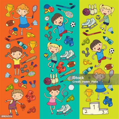 남자와 여자 재생 스포츠 일러스트 피트 니스 축구 축구 요가 테니스 농구 하 키 배구 아기에 대한 스톡 벡터 아트 및 기타 이미지 Istock