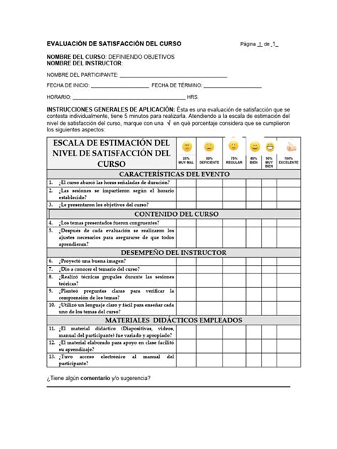 6evaluación De Satisfacción Del Curso Pdf